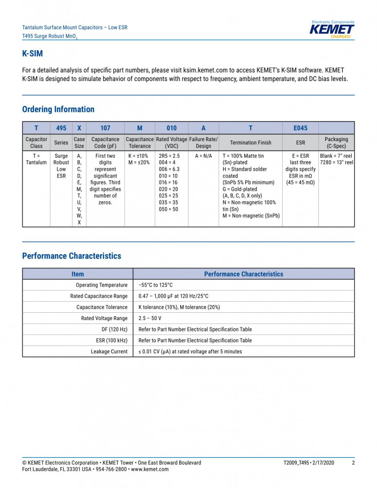 KEMET T495 datasheet page 2