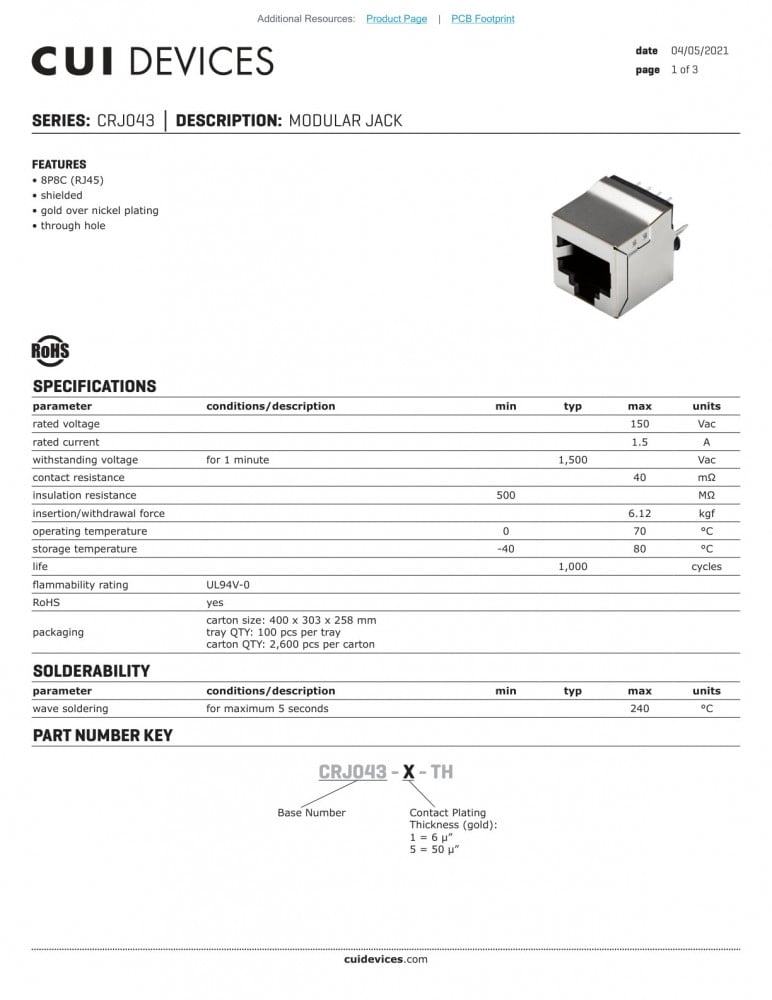 CRJ043 technical document page 1