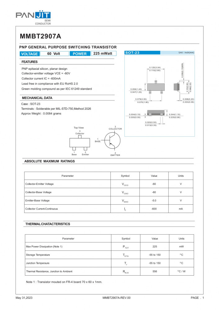MMBT2907A datasheet page 1