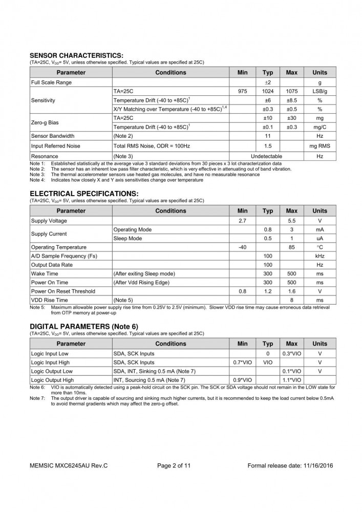 MXC6245XU datasheet page 2