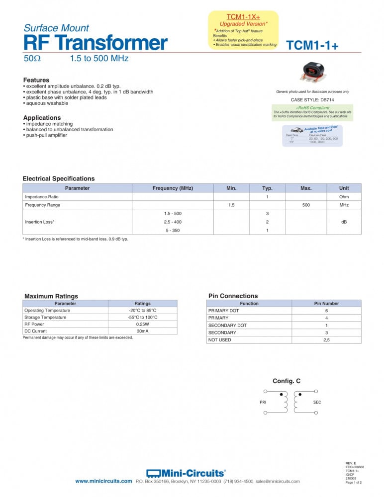TCM1-1+ datasheet page 1