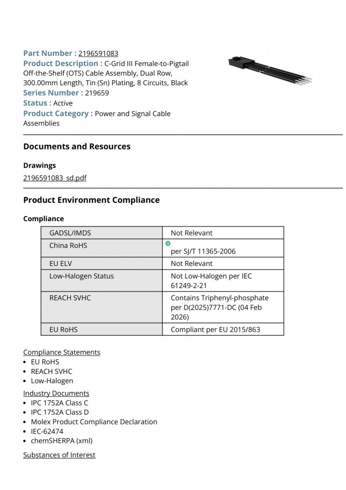 MOLEX 2196591083 technical drawing page 1