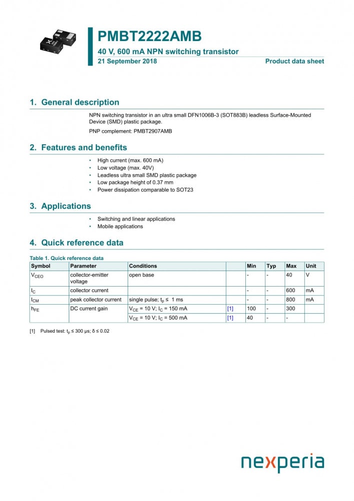 PMBT2222AMBYL datasheet page 1