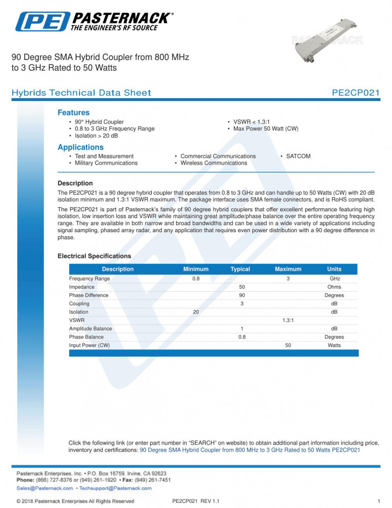 PE2CP021 technical document page 1