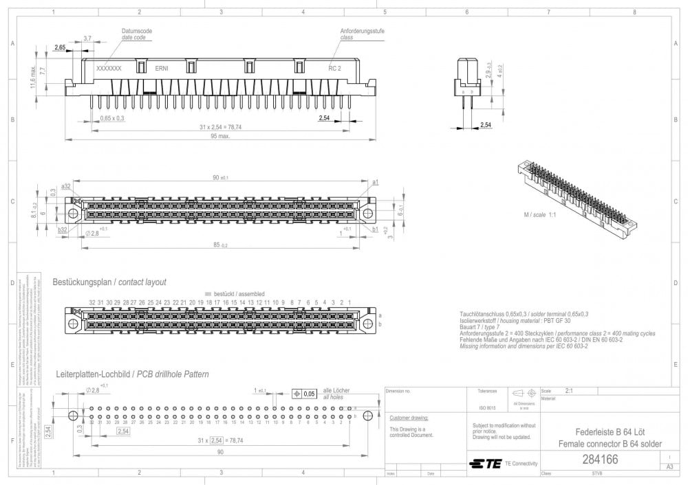 TE Connectivity ERNI 284166 technical drawing preview