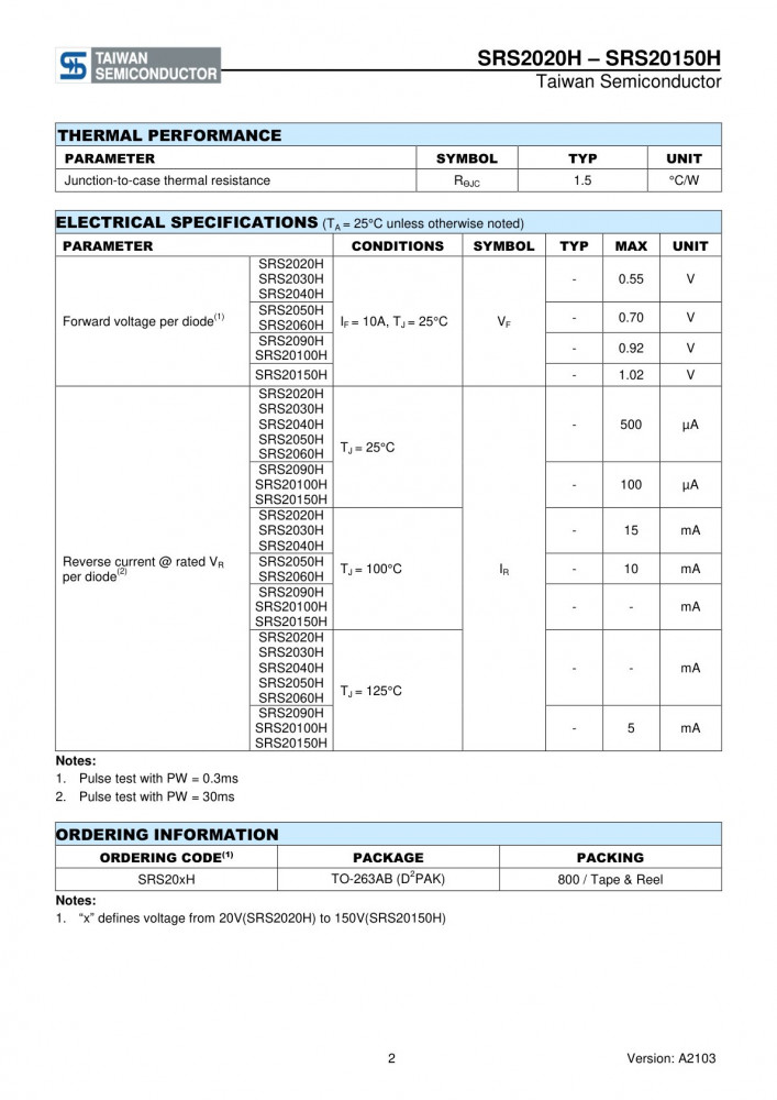 SRS2050H datasheet page 2