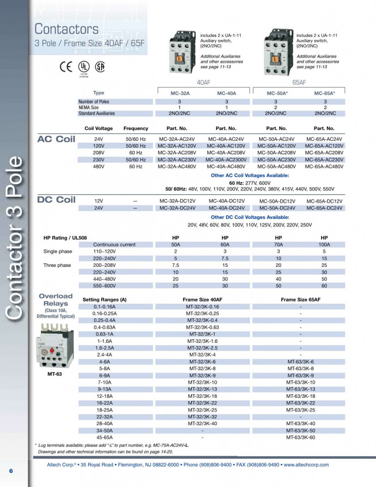 Altech overload relay catalogue page