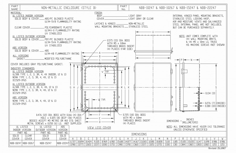 Bud Industries NBB Style B enclosure technical drawing