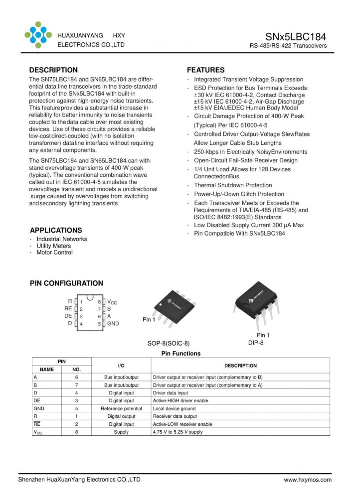 SN75LBC184 technical document page 1