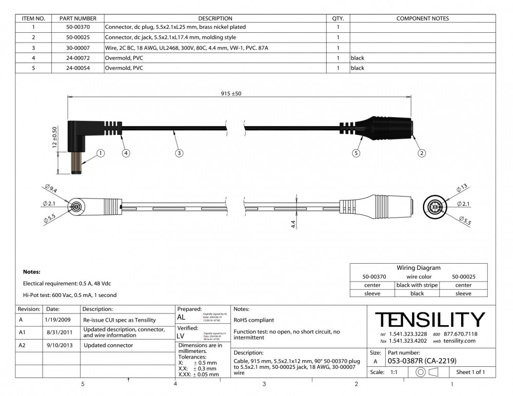 053-0387R cable assembly drawing