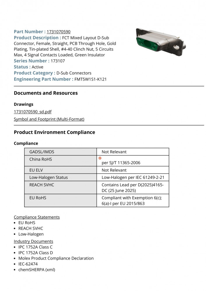MOLEX 1731070590 technical document page 1