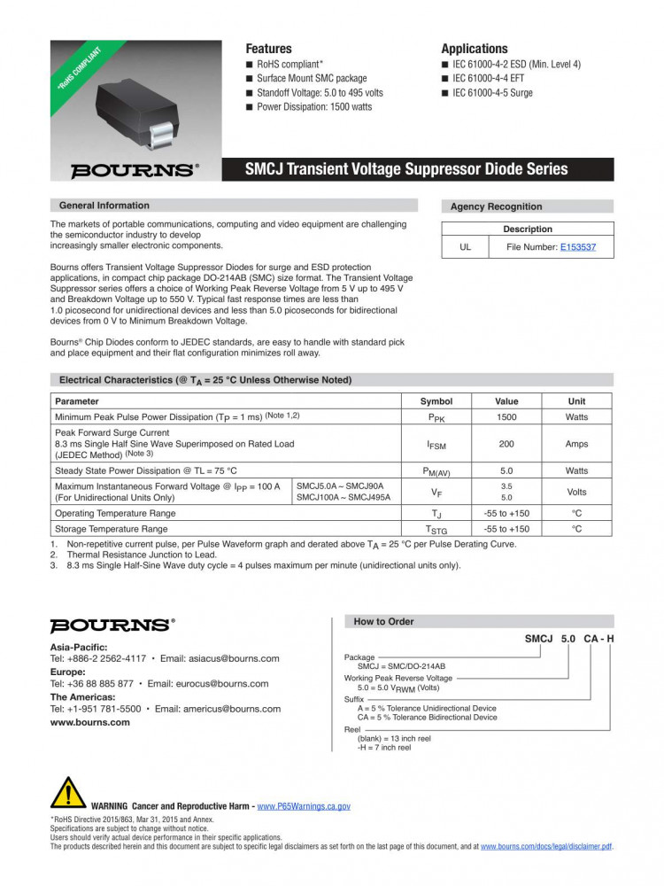 SMCJ90A technical document page 1