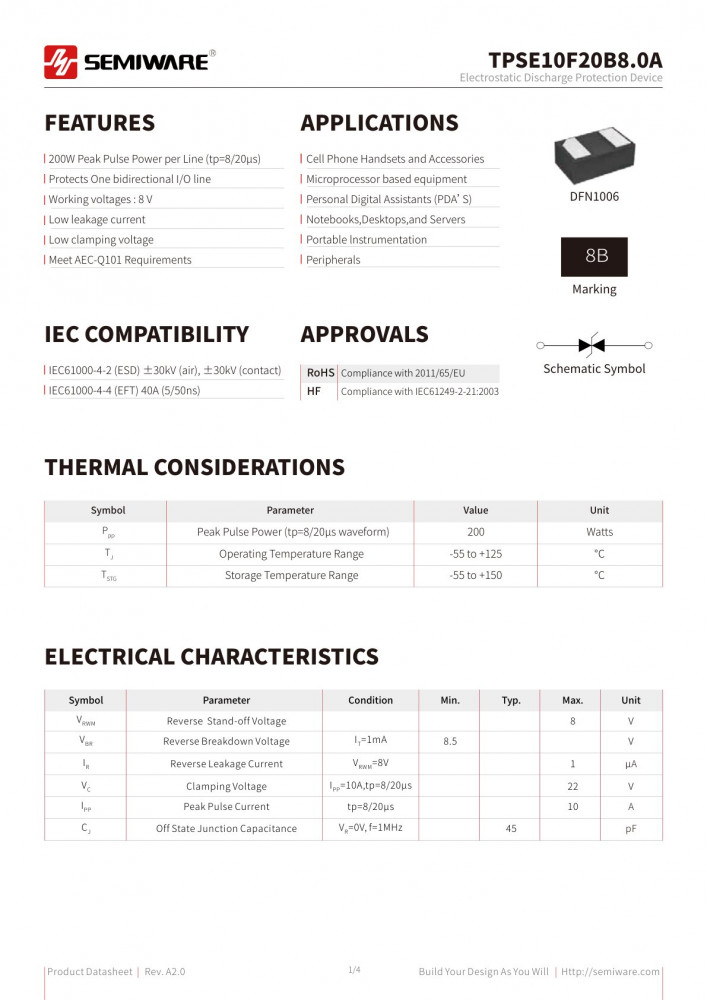 TPSE10F20B8.0A technical document page 1