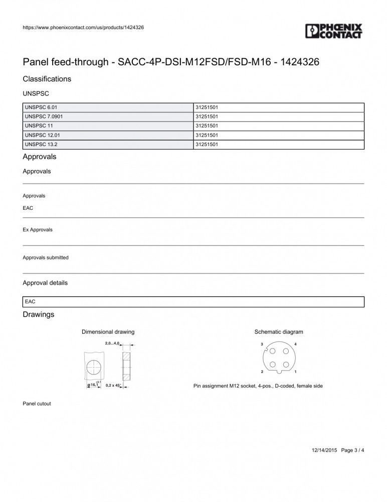 Phoenix Contact 1424326 schematic and pin assignment