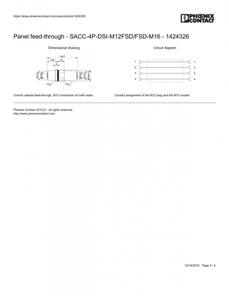 Phoenix Contact 1424326 panel cutout drawing