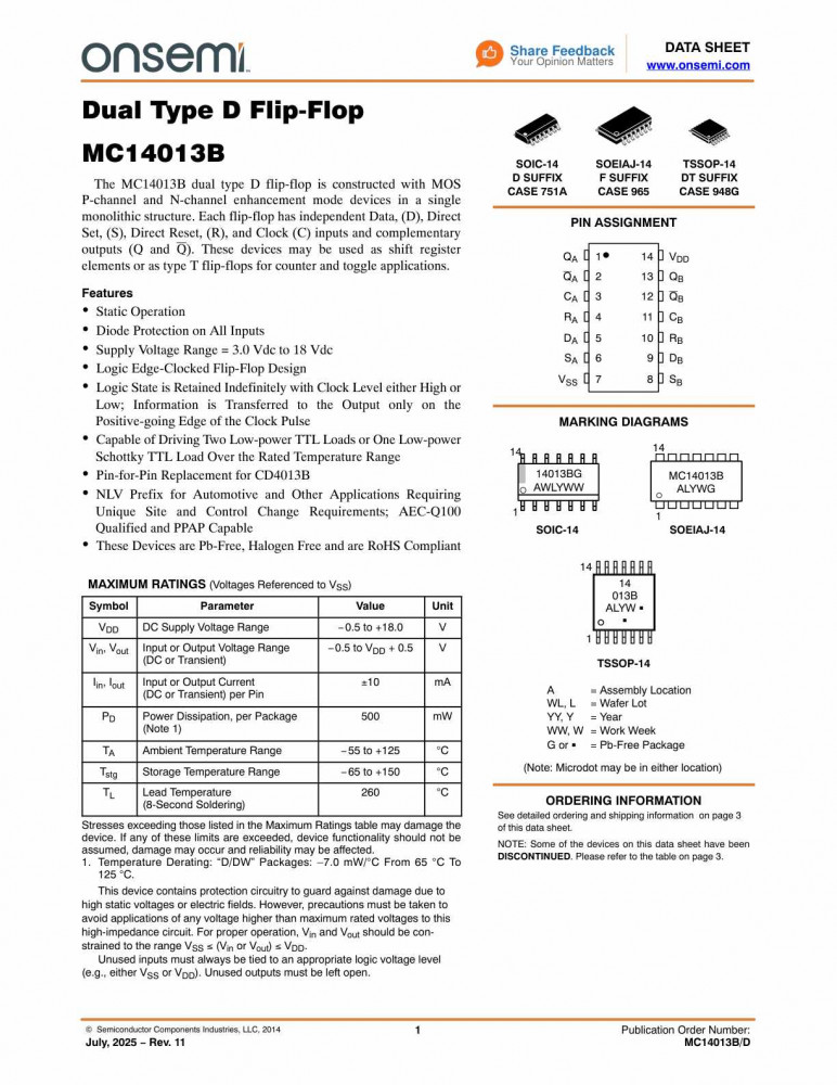 MC14013B datasheet page 1