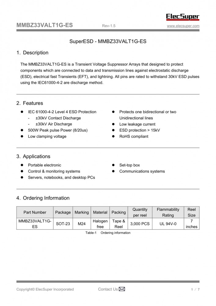 MMBZ33VALT1G-ES datasheet page 1
