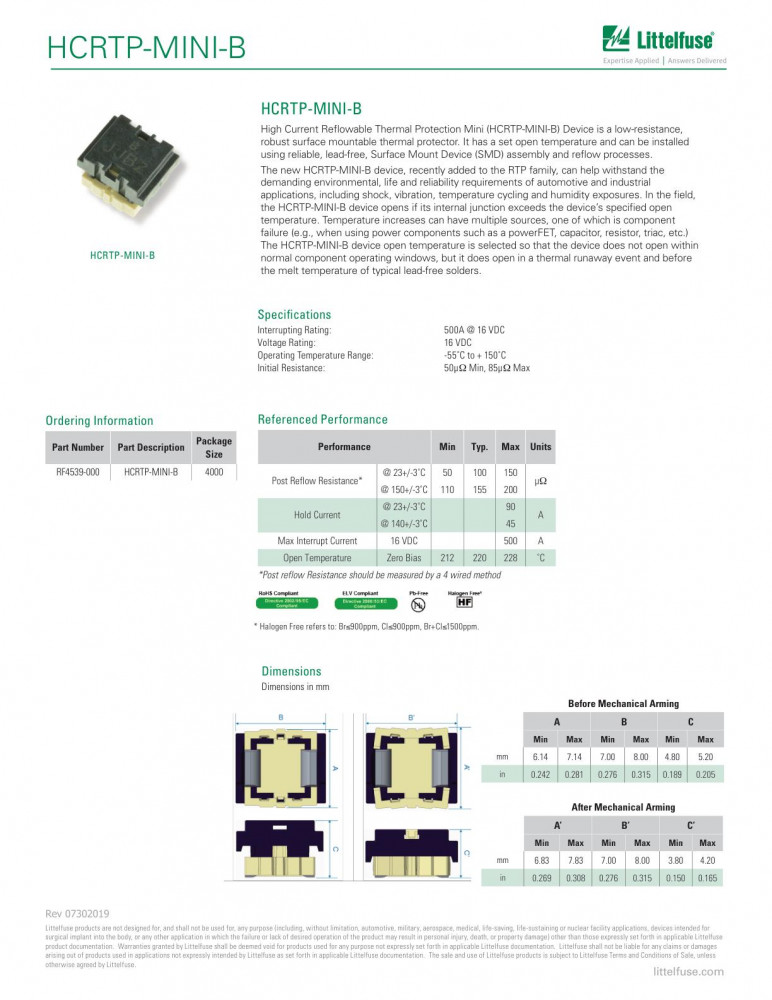 HCRTP-MINI-B technical document page
