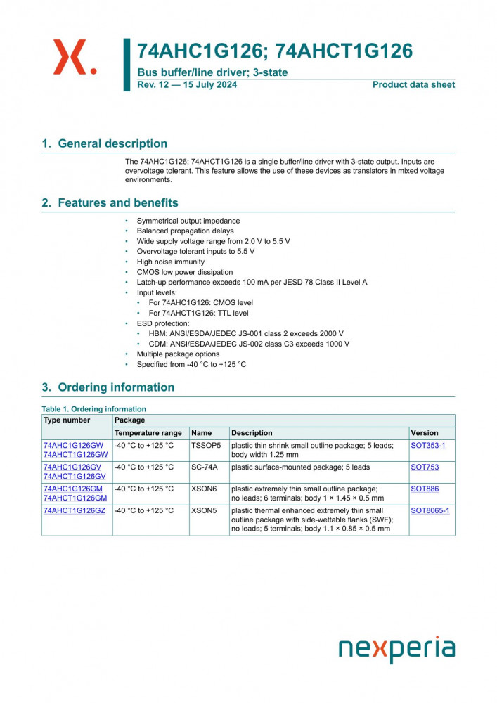 74AHCT1G126GW,125 datasheet page 1