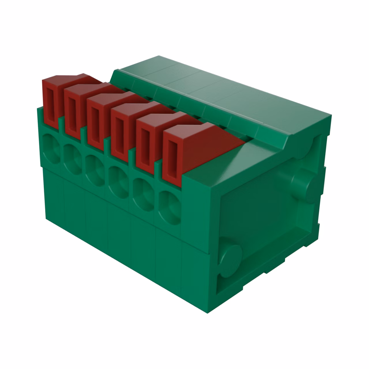 2.54mm Pitch, Eurostyle Fixed-Mount Push-Button Terminal Block, Horizontal, 6A, 26-18 AWG, Green, 6 Circuits for sale