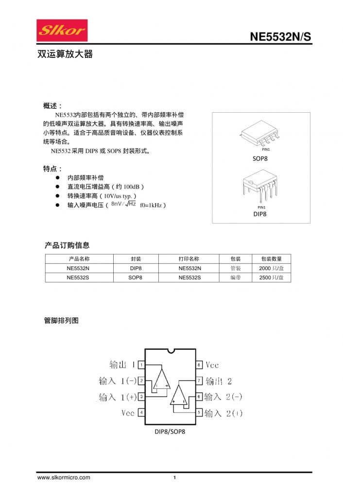 NE5532S technical document page 1