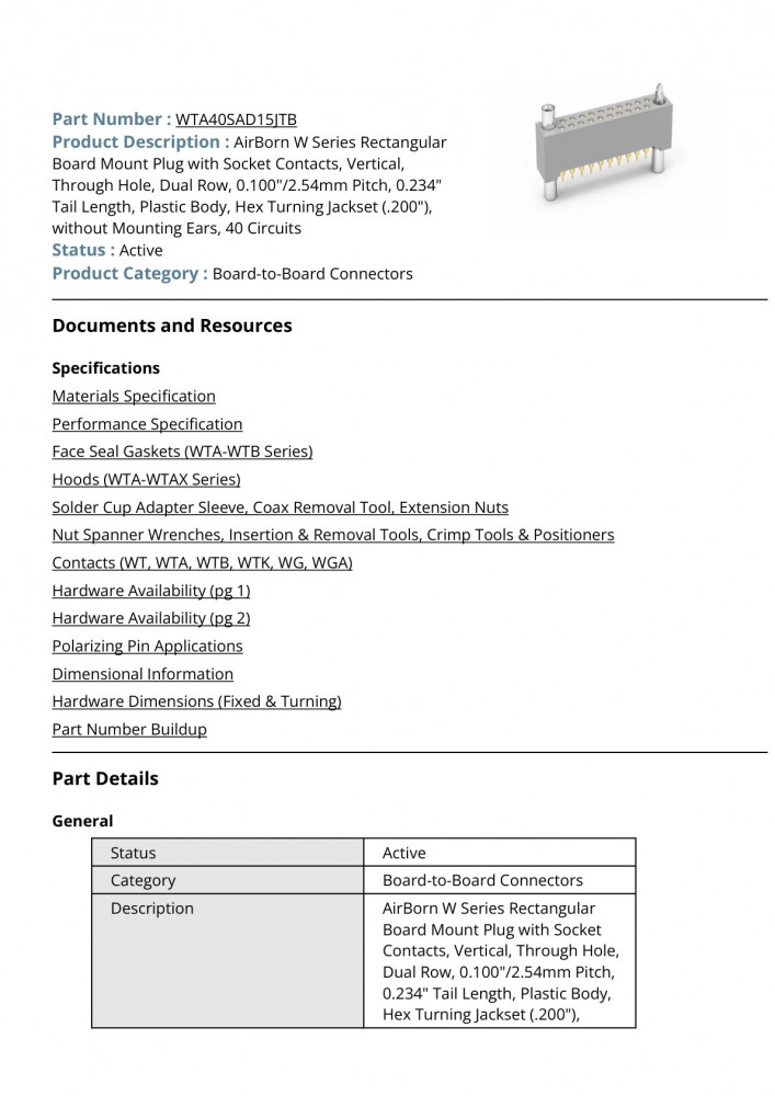 WTA40SAD15JTB technical document page 1
