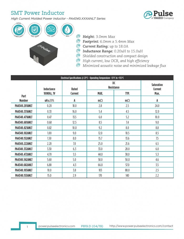 PA4340 series datasheet page 1