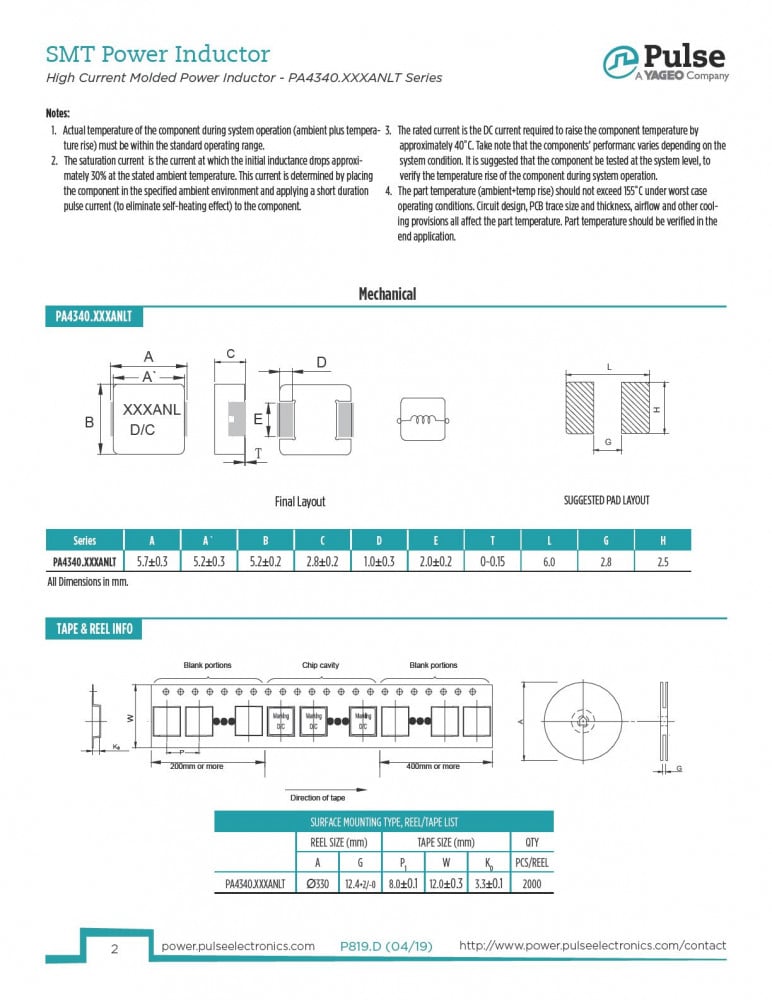 PA4340 series datasheet page 2