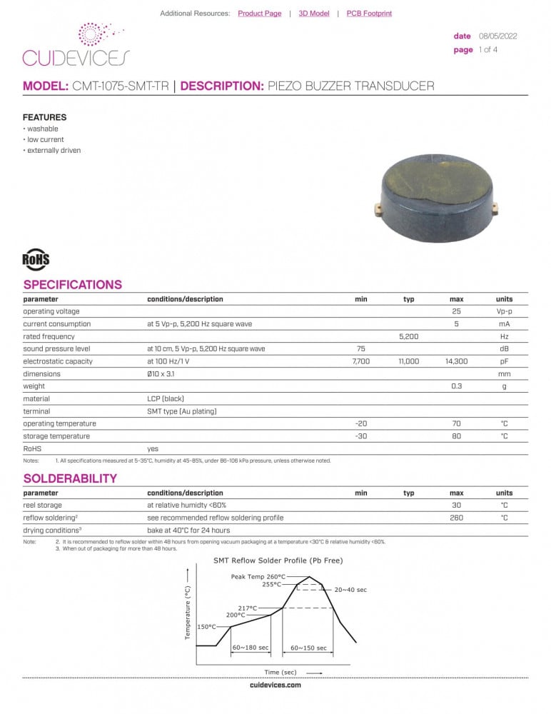 CMT-1075-SMT-TR datasheet page 1