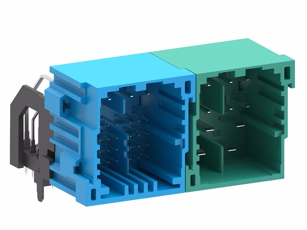 stAK50h 2 Bay Right-Angle Hybrid Header, 44 Circuits, Bay 1: 32 Circuits/Key 3/Dark Gray; Bay 2: 12 Circuits/Key 1/Black; Tube