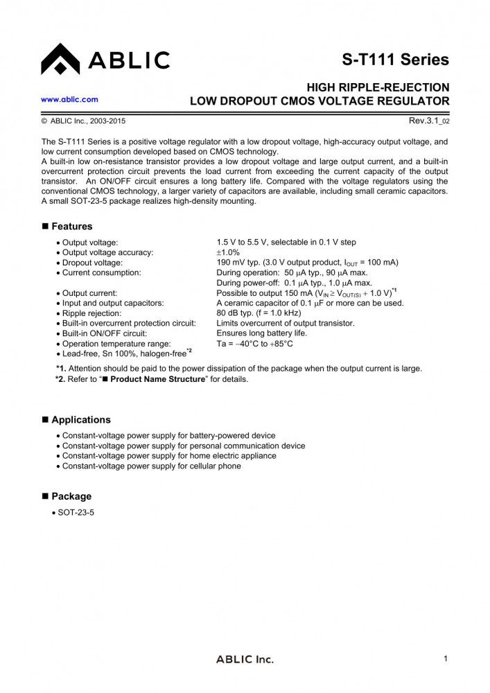 S-T111 datasheet page 1