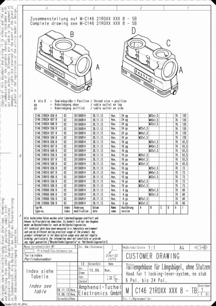 Amphenol C146 technical drawing preview