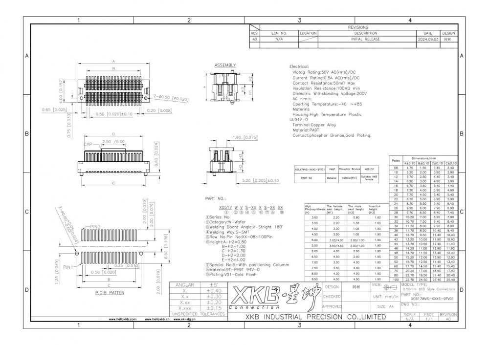 XKB Connection X0517WVS-30BS-9TV01 technical drawing page