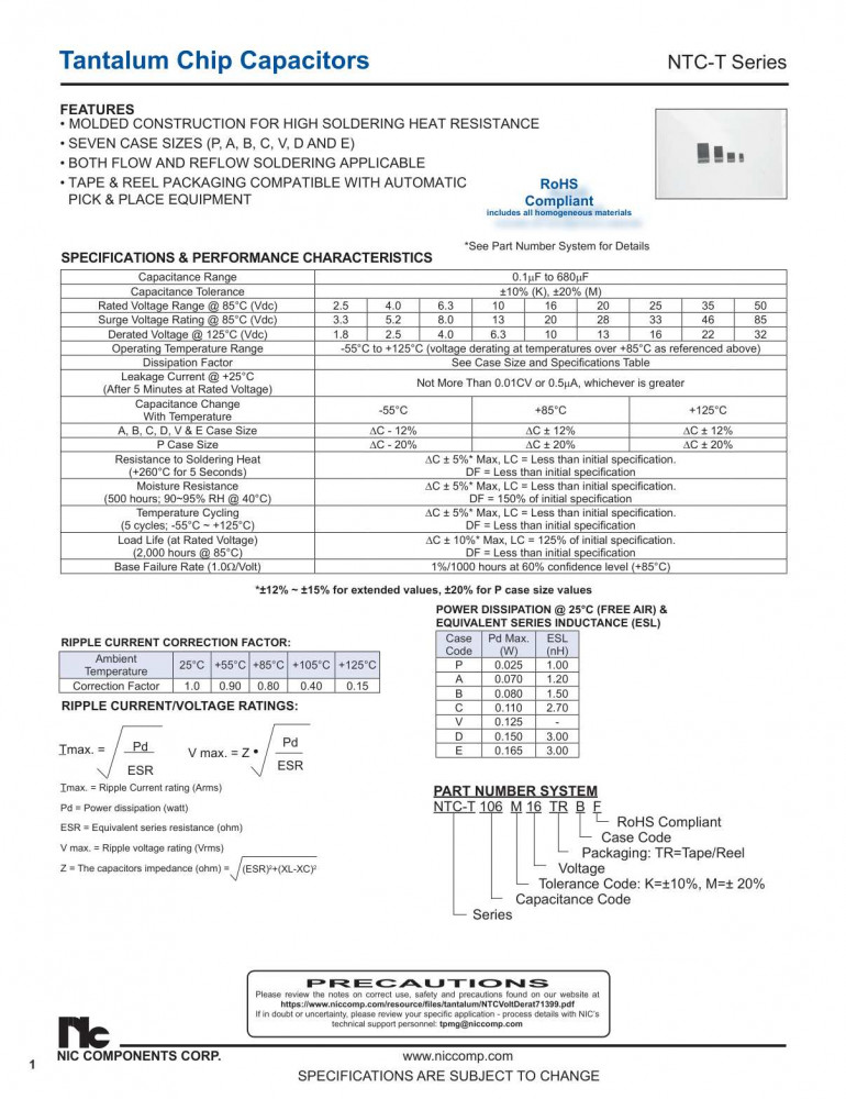 NIC Components tantalum capacitor datasheet page 1