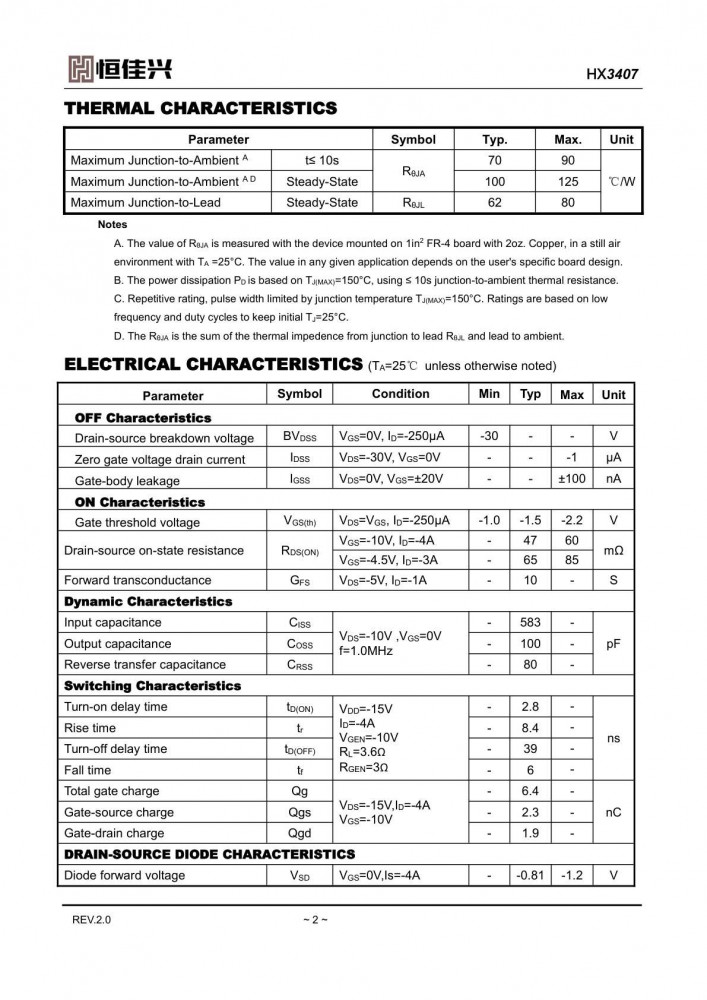 HX3407 datasheet page 2