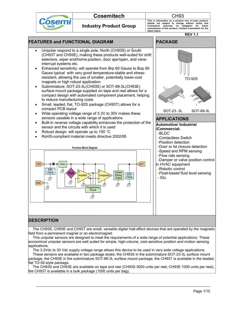 CH93TB datasheet page 1