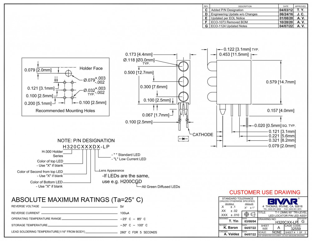 BIVAR H320CYD-LP technical drawing page 1