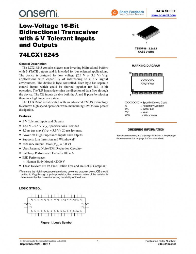 74LCX16245 datasheet page 1