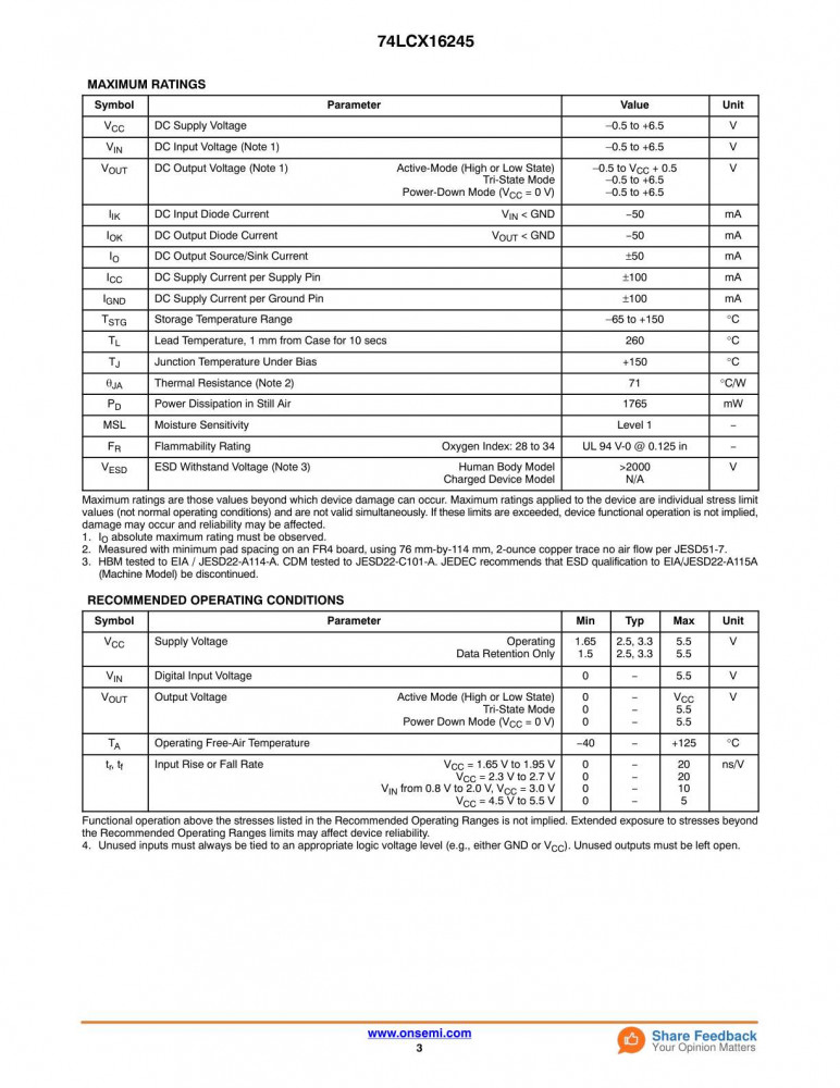 74LCX16245 datasheet page 3