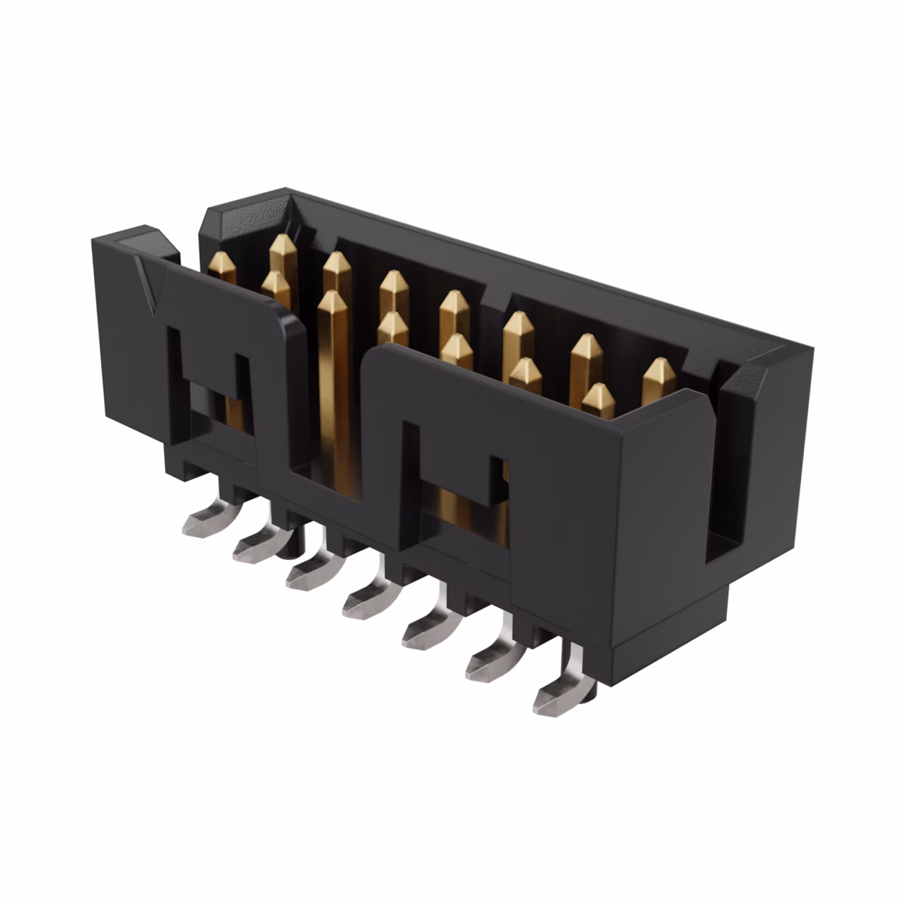 2.00mm Pitch, Milli-Grid PCB Header, Dual Row, Vertical, Surface Mount, Shrouded, 14 Circuits, 0.38µm Gold (Au) Plating, Dual Side Slots, Dual Friction Locks, Center Polarization, with Pegs, Tape and Reel for sale