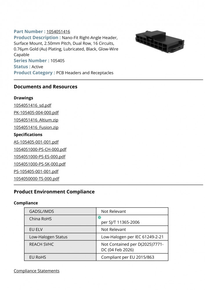MOLEX Nano-Fit specification page 1