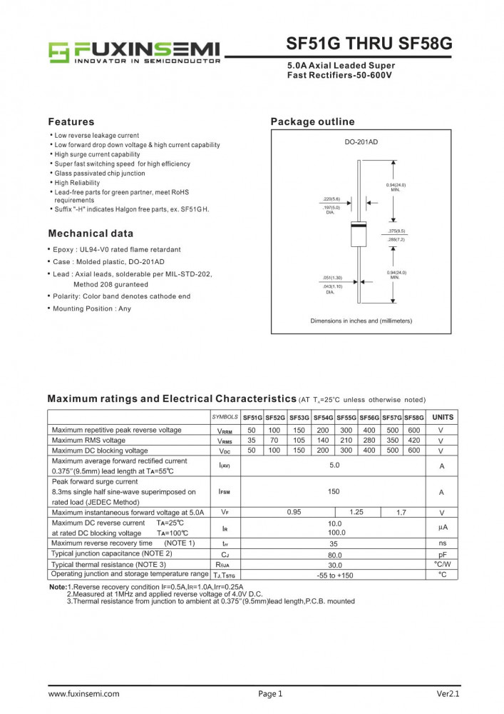 SF55G datasheet page 1