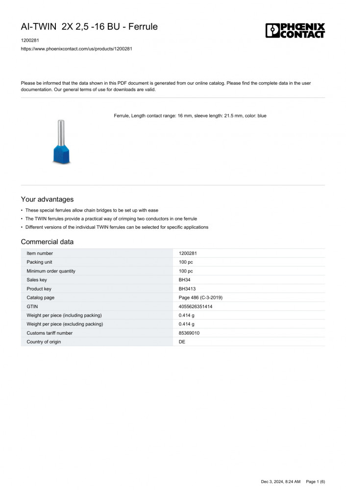 Phoenix Contact 1200281 product document page 1