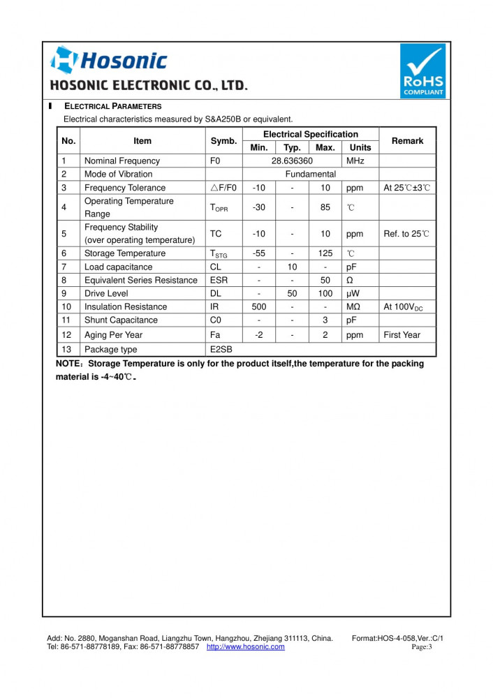 HOSONIC E2SB28E0X0005E datasheet page 3