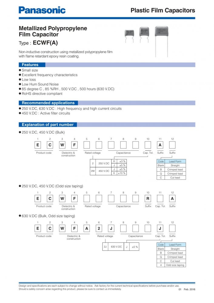 Panasonic ECWF(A) datasheet page 1