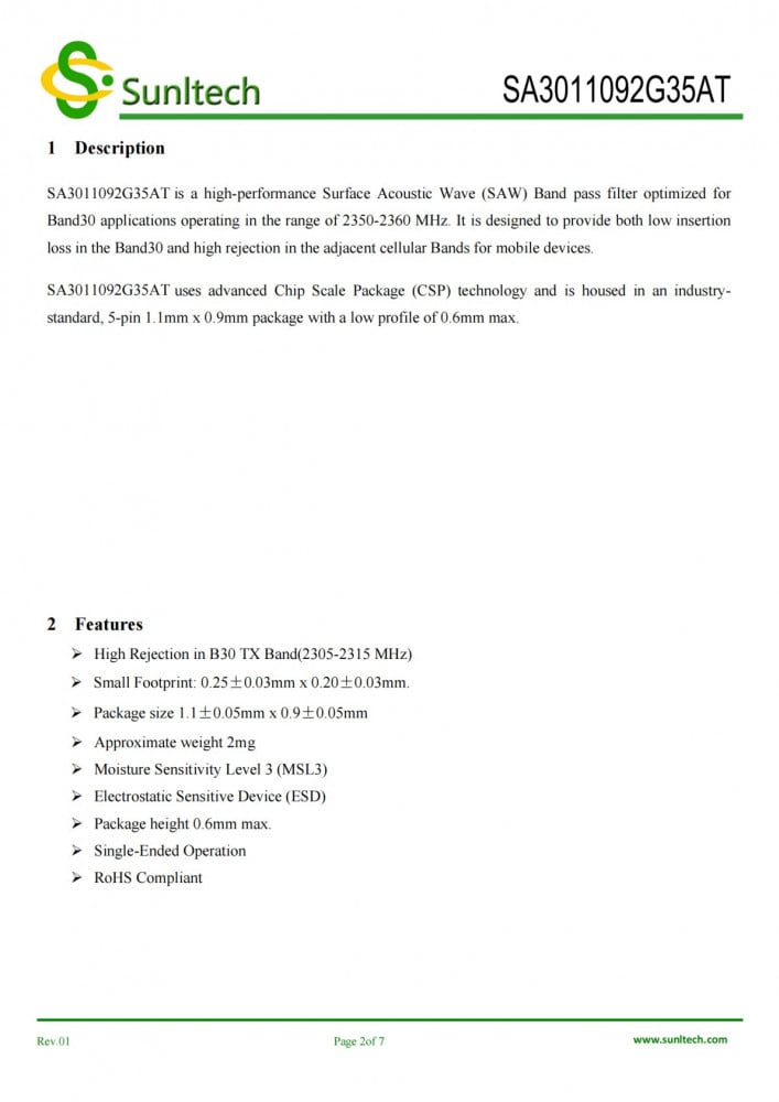 SA3011092G35AT technical document page 2