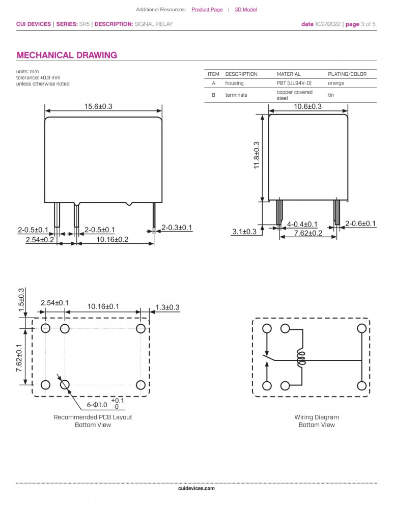SR5 relay datasheet page 3