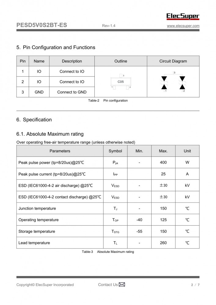 PESD5V0S2BT-ES datasheet page 2