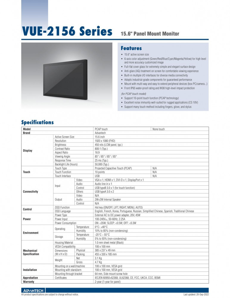 ADVANTECH VUE-2156 series technical document page 1