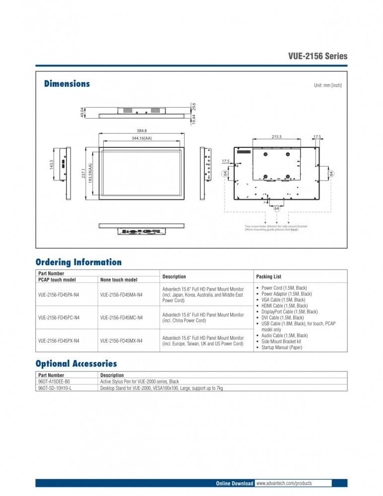 ADVANTECH VUE-2156 series technical document page 2